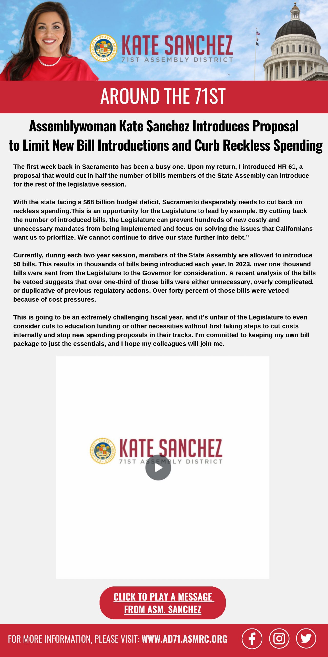 Assemblywoman Kate Sanchez Introduces Proposal to Limit New Bill ...